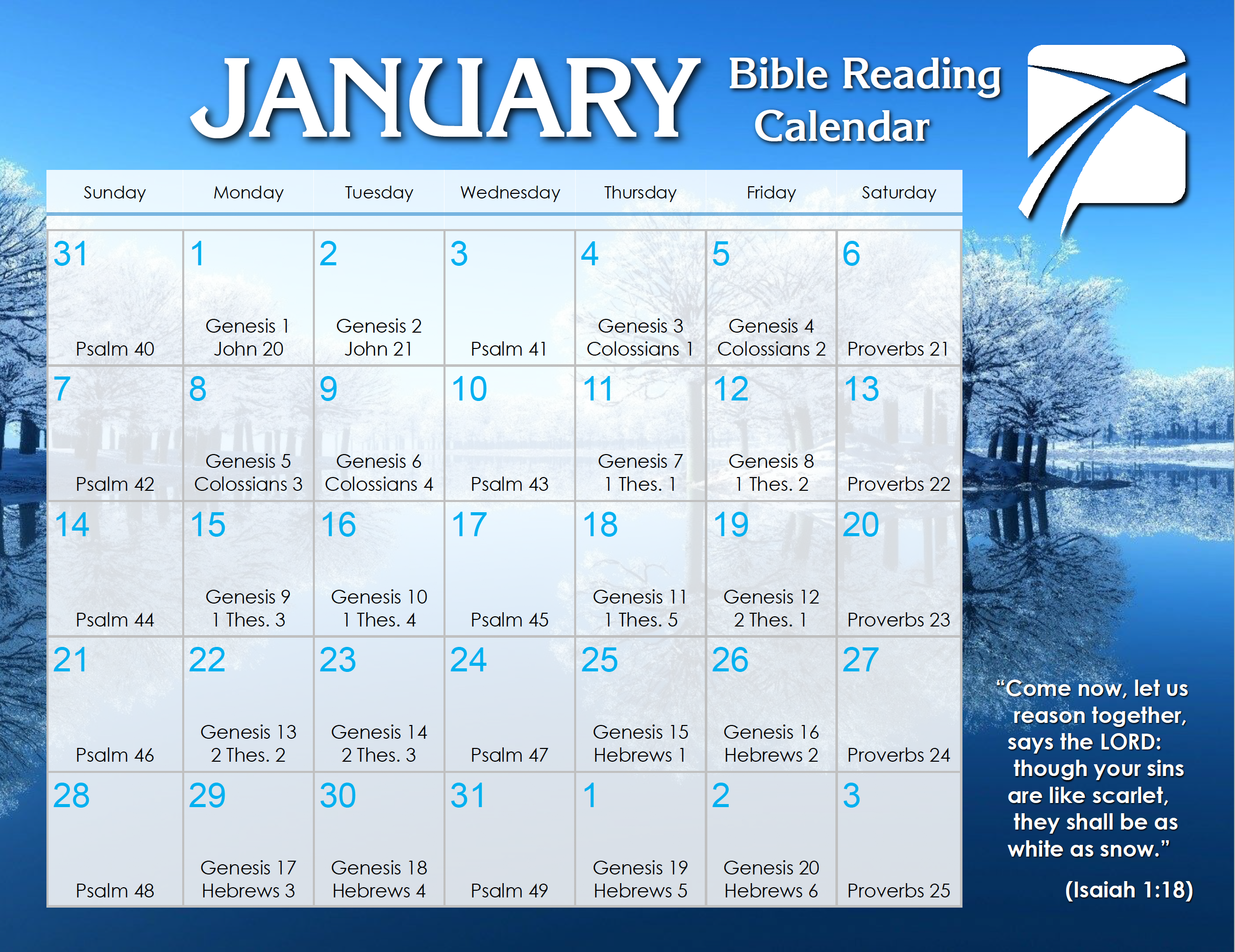 January Bible Reading Calendar – Charlestown Road church of Christ