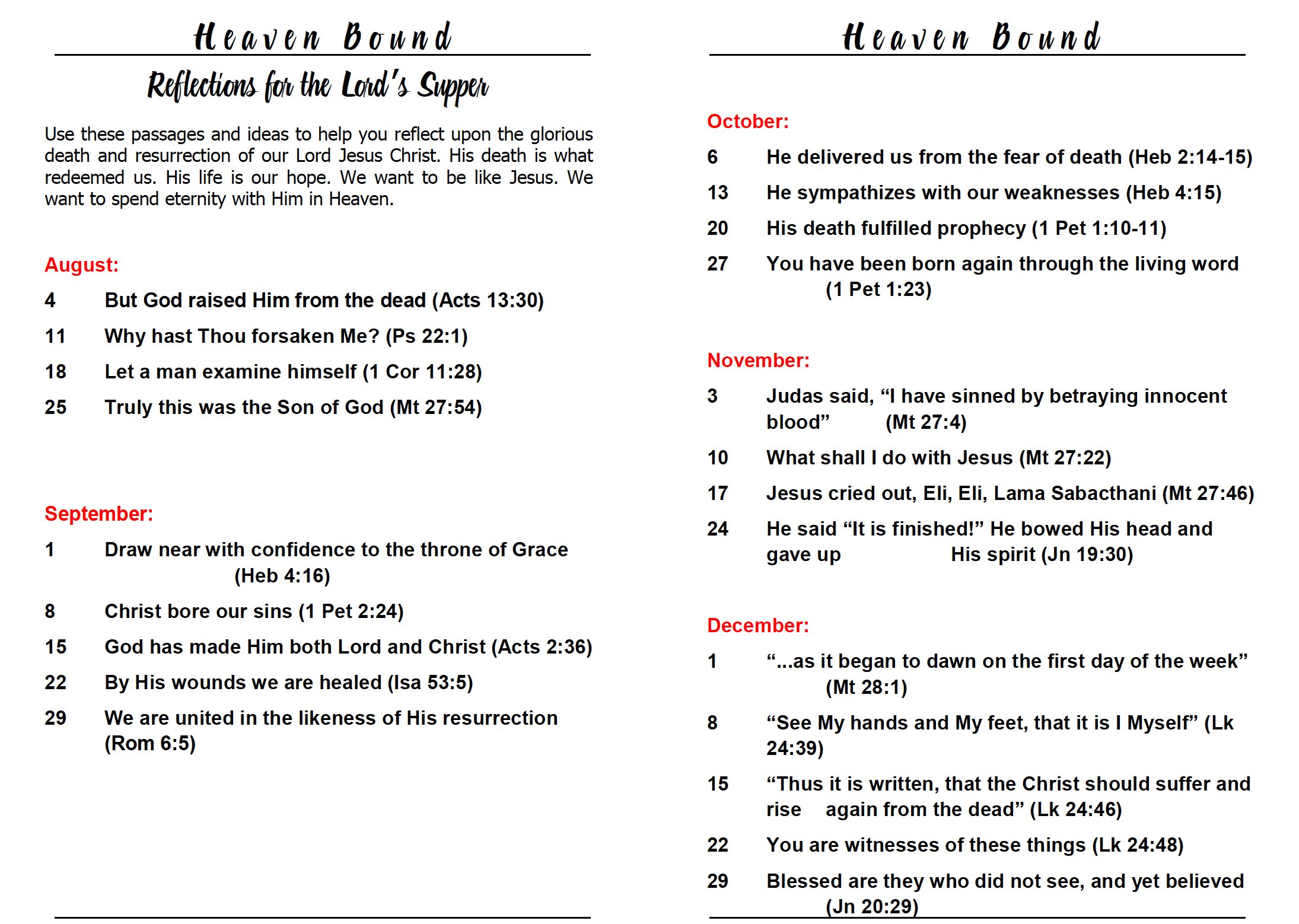 Lord’s Supper Reflections – Charlestown Road church of Christ