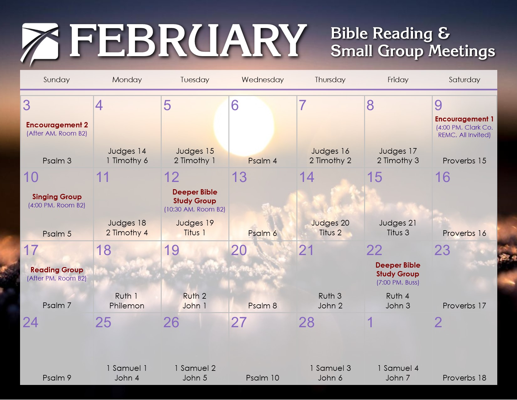 Feburary 2019 Reading Calendar – Charlestown Road church of Christ