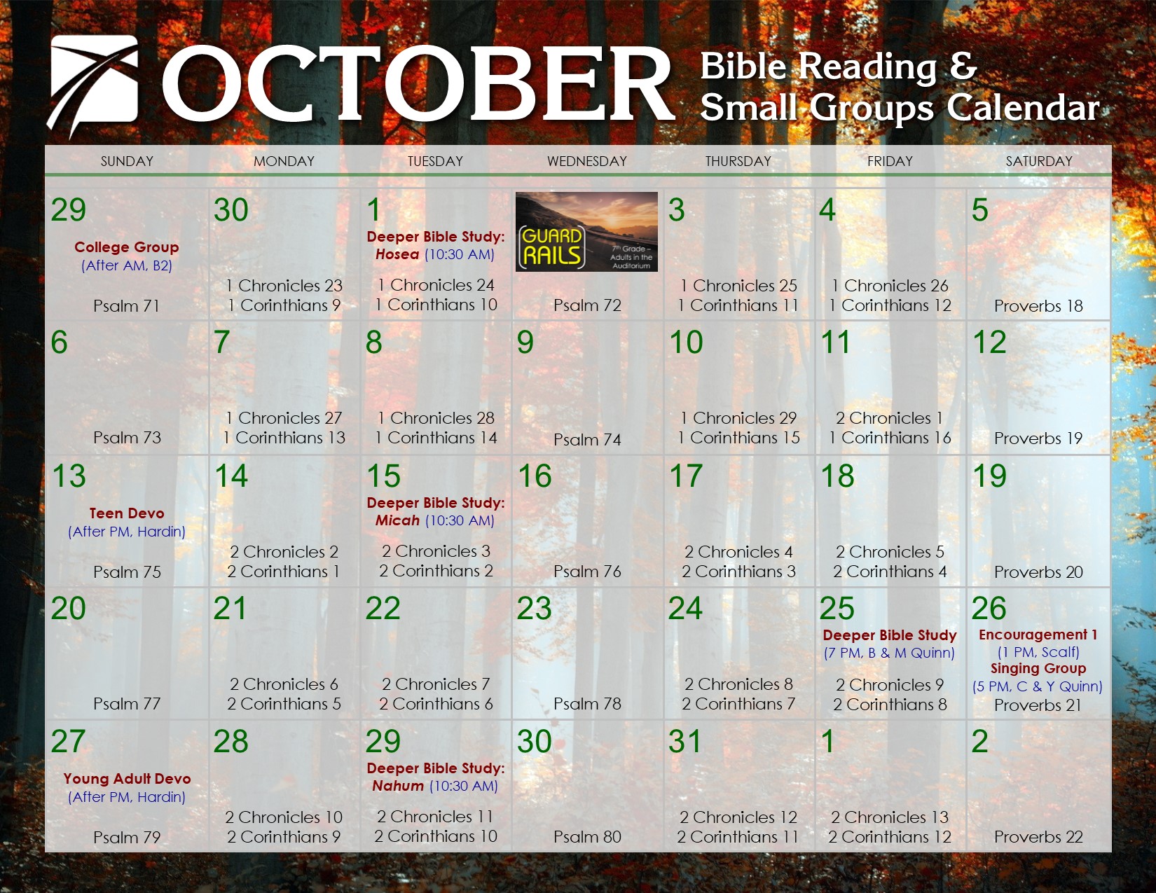 October 2019 Reading Calendar – Charlestown Road church of Christ