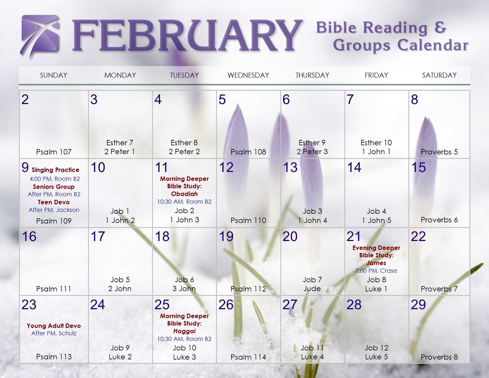 February 2020 Reading Calendar – Charlestown Road church of Christ