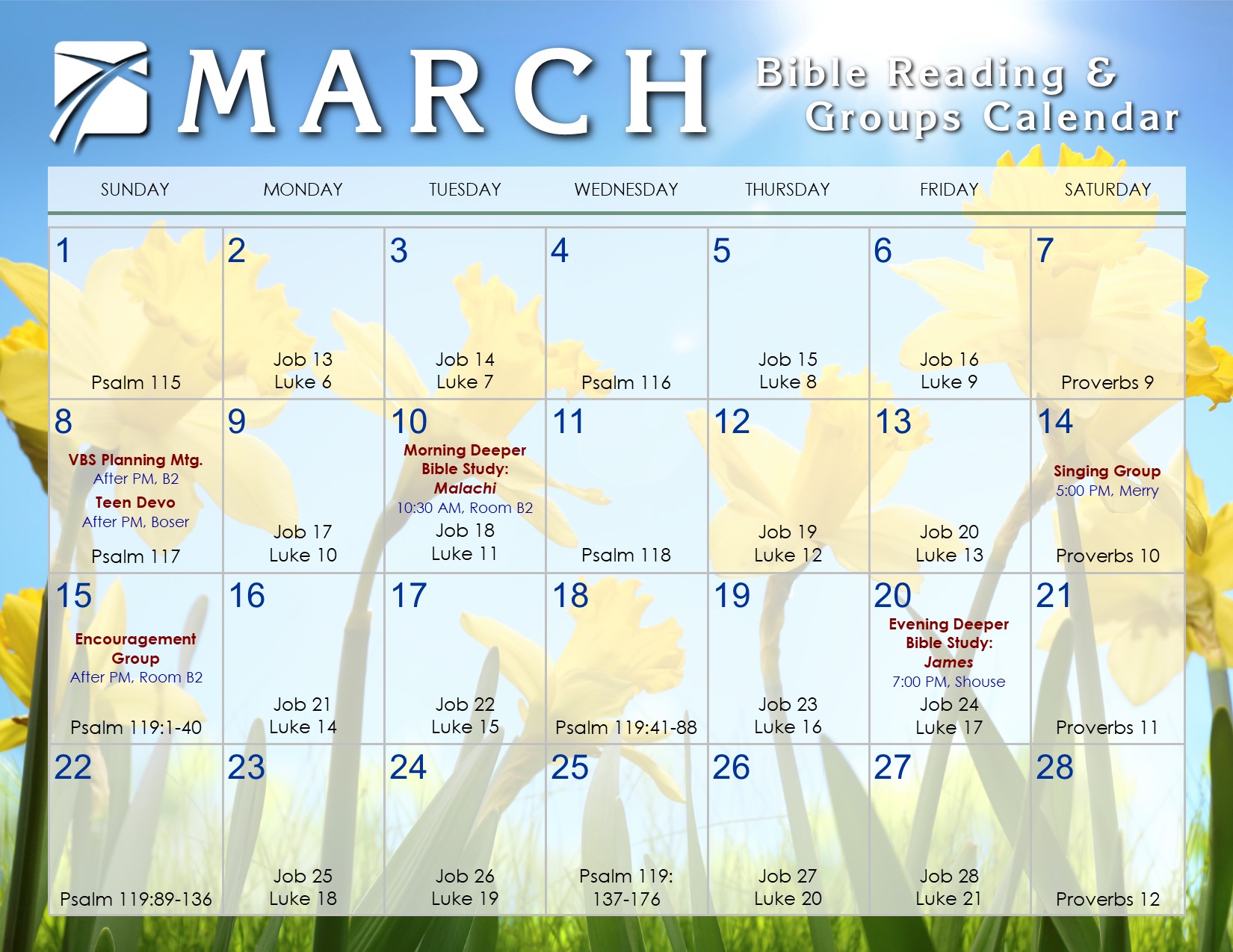 March 2020 Reading Calendar – Charlestown Road church of Christ